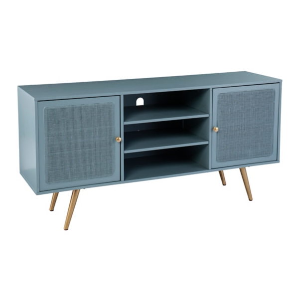 Light Blue Wood and Cane Media Cabinet | Kirklands Home