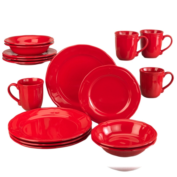 Red Ceramic Soft Scallop 16-pc. Dinnerware Set | Kirklands Home