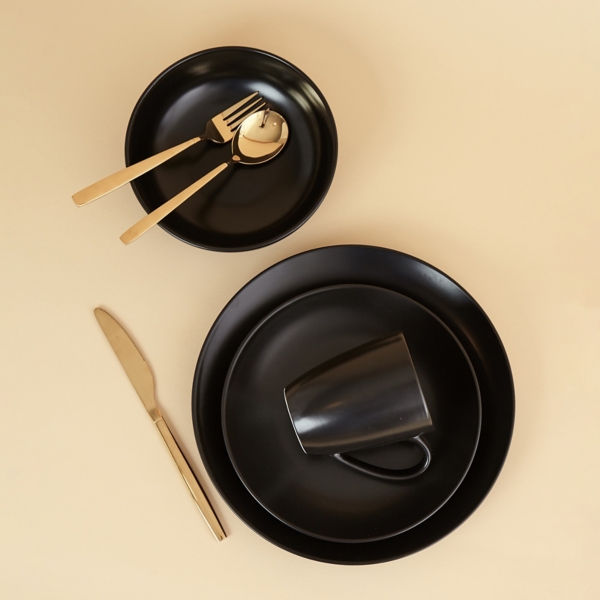 Black Semi Matte Modern 16-pc. Dinnerware Set | Kirklands Home