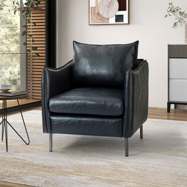 Kirklands Navy Flange Square Faux Leather Accent Chair | Hamilton Place