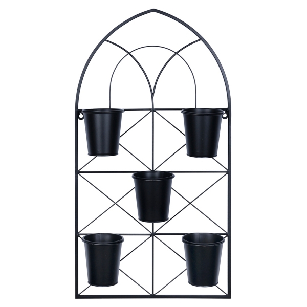 Black Metal Panel 5-Pot Wall Planter | Kirklands Home