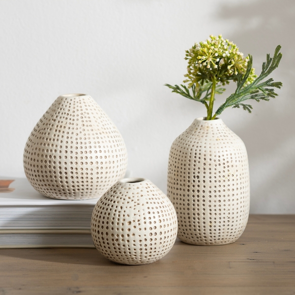 Kirklands Mini Ceramic Natural Textured Vases, Set of 3 | Hamilton Place