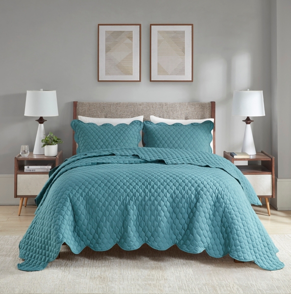 Teal Scalloped Crinkle 3 pc. Full Queen Quilt Set Kirklands Home