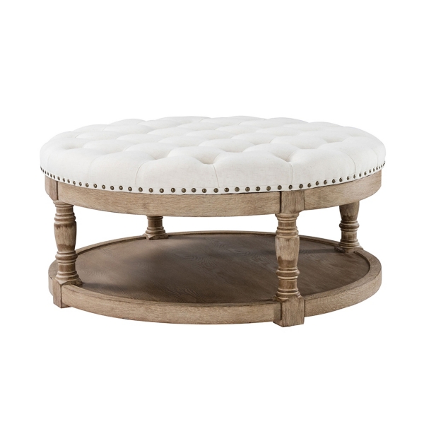 Round Ivory Cepheus Tufted Ottoman | Kirklands Home