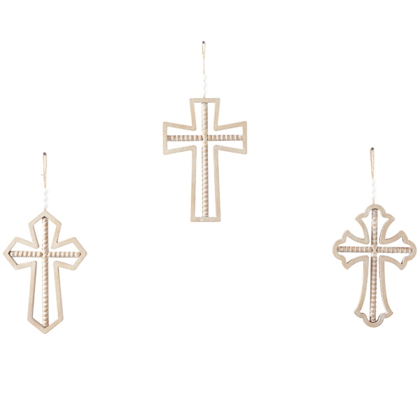 Natural Beaded Wood Cross Wall Plaques Set Of 3 Kirklands Home