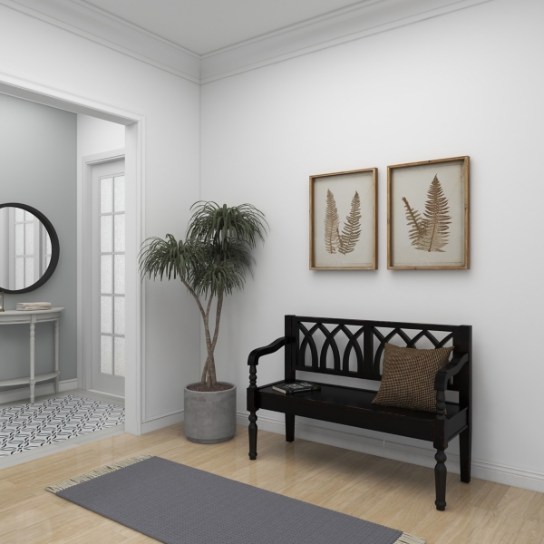 Kirklands Black Wood Carved Arch Bench | Hamilton Place