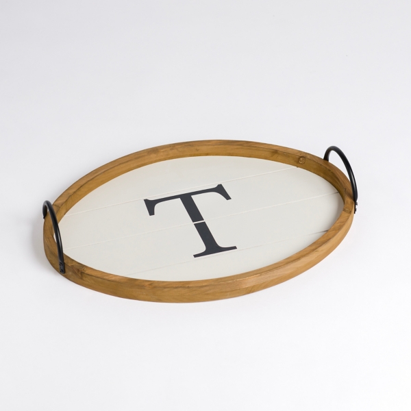 Oval White Wood Monogram T Tray | Kirklands Home