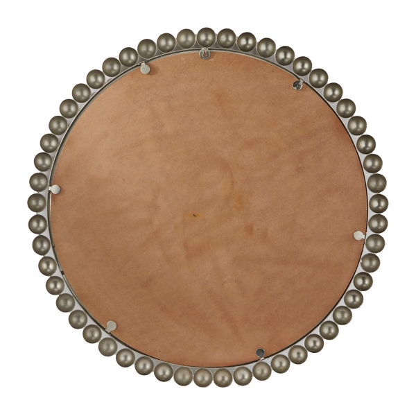 Kirklands Silver Metal Round Beaded Frame Wall Mirror | Hamilton Place