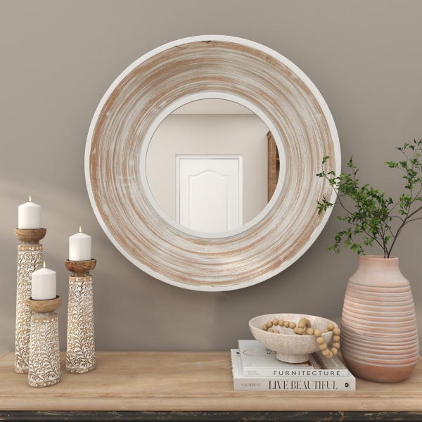 Kirklands Distressed Wood Frame Wall Mirror | Hamilton Place