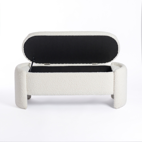 Kirklands Ivory Boucle Storage Bench | Hamilton Place