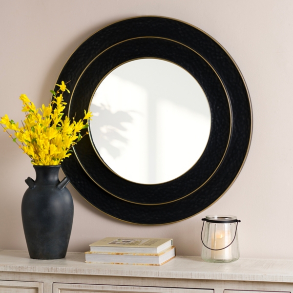 Kirklands Round Roxie Black Layered Wall Mirror | Hamilton Place