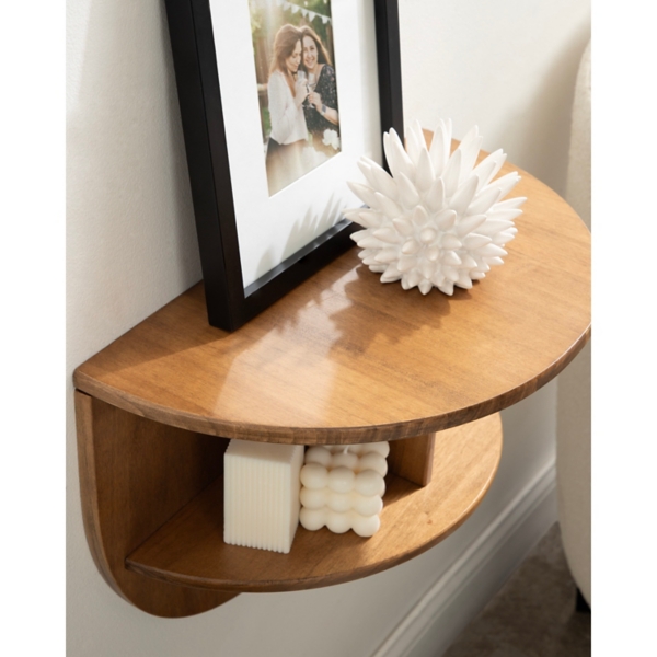 Kirklands Rustic Wood Half Moon Floating Accent Table | Hamilton Place