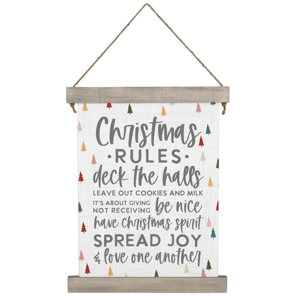 Kirklands Christmas Rules Hanging Canvas Sign | Hamilton Place