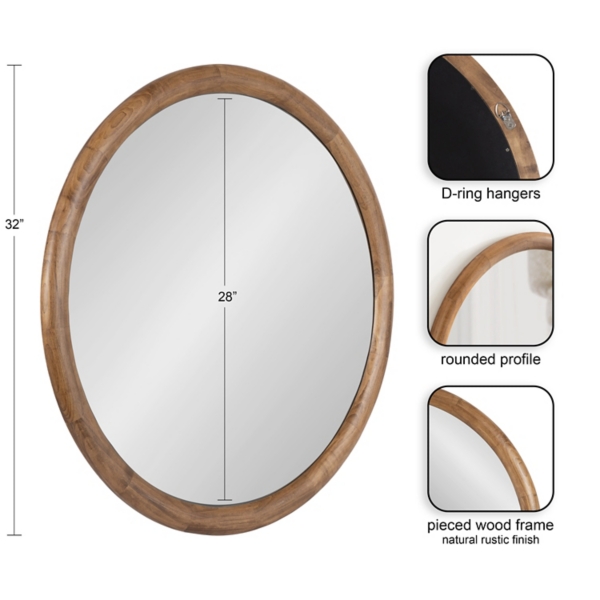 Kirklands Rustic Poplar Wood Round Wall Mirror | Hamilton Place