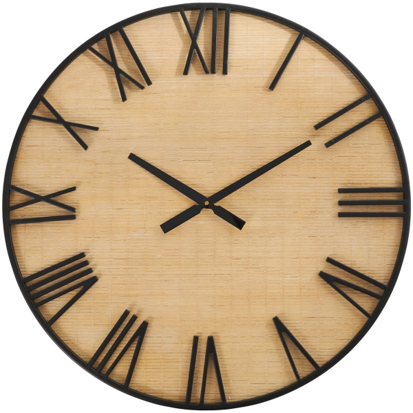 Kirklands Black Metal Natural Wood Wall Clock | Hamilton Place