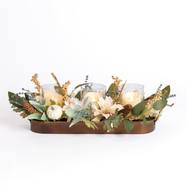 Kirklands Cream Dahlia and Pumpkin Centerpiece | Hamilton Place