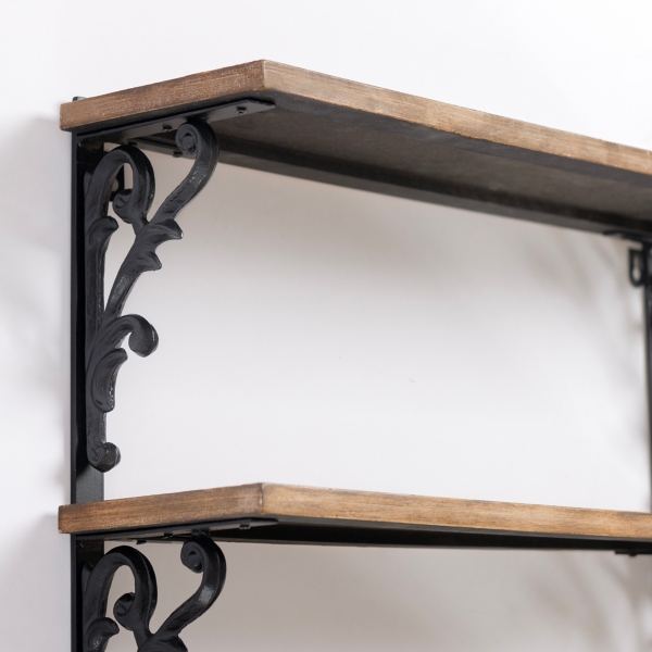 Kirklands Wood and Iron Scroll 3-Tier Wall Shelf | Hamilton Place