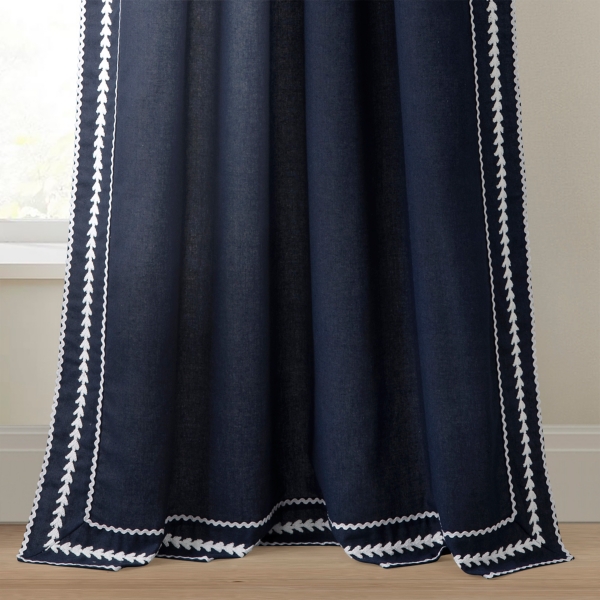Kirklands Navy Embroidered Ric Rac Curtain Panel, 84 in. | Hamilton Place