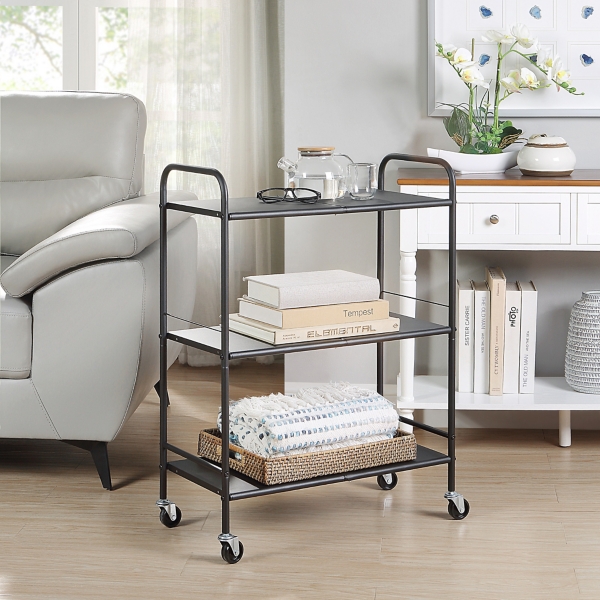 Kirklands Wide Black Metal 3-Tier Storage Cart | Hamilton Place