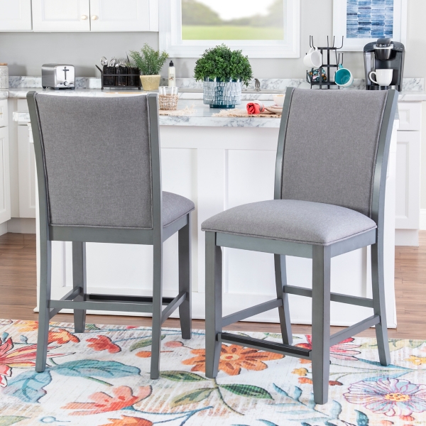 Gray Wood Upholstered Counter Stools, Set of 2 | Kirklands Home