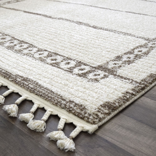 Kirklands Tan & White Striped Block Border Area Rug, 5x7 | Hamilton Place