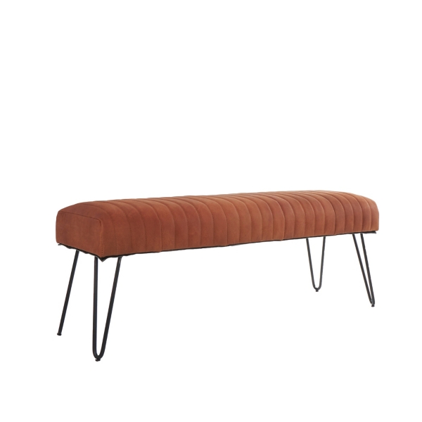 Kirklands Brown Leather Tufted Panel Bench | Hamilton Place