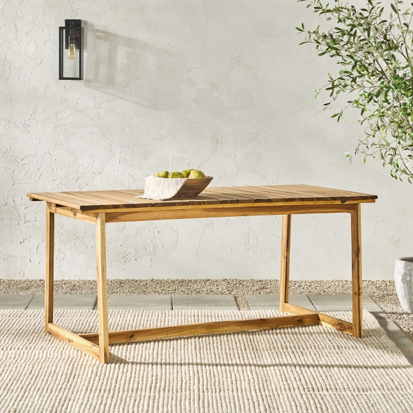 Kirklands Natural Wood Slatted Box Leg Outdoor Dining Table | Hamilton ...