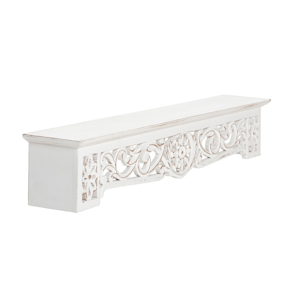 Kirklands White Distressed Wood Carved Floral Shelf | Hamilton Place