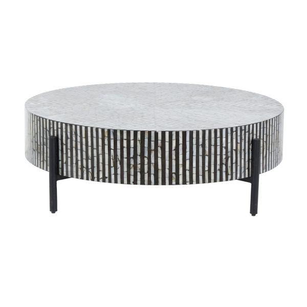 Kirklands Round Geometric Stripe Shell Coffee Table | Hamilton Place