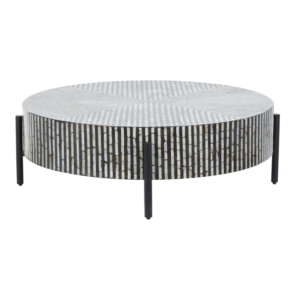 Kirklands Round Geometric Stripe Shell Coffee Table | Hamilton Place