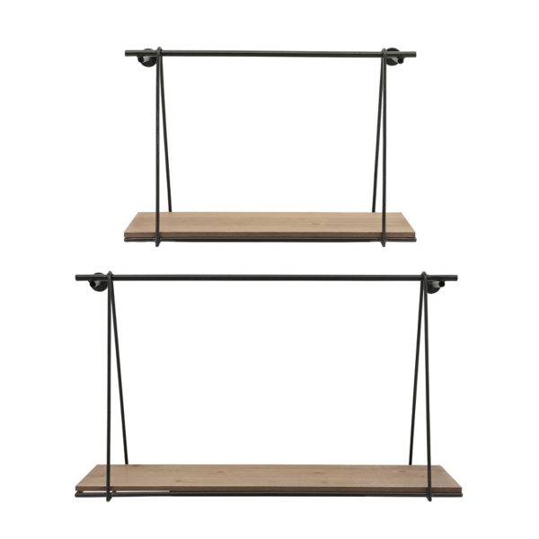 Black Metal Wood Swing Wall Shelves, Set of 2 | Kirklands Home