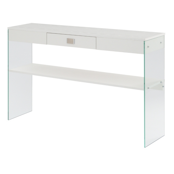 Kirklands White Soho Glass Console Table with Shelf | Hamilton Place