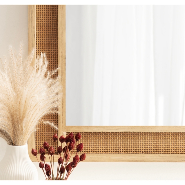 Kirklands Natural Rattan Textured Rectangle Wall Mirror | Hamilton Place