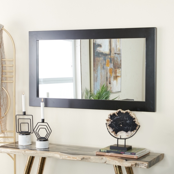 Kirklands Black Rectangular Wood Wall Mirror | Hamilton Place