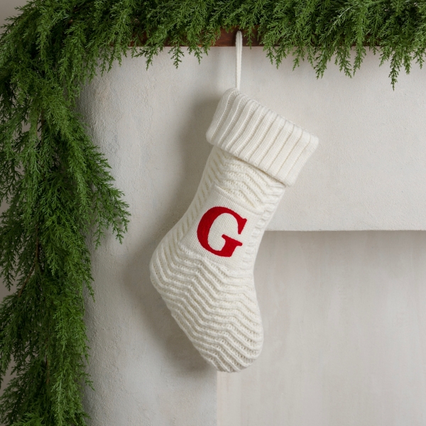 Cream Knit Monogram G Christmas Stocking | Kirklands Home