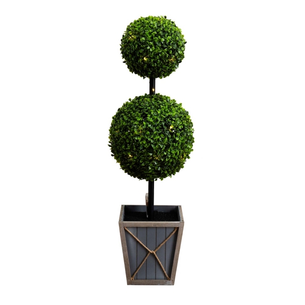 Pre-Lit Double Boxwood Topiary in Planter, 3 ft. | Kirklands Home
