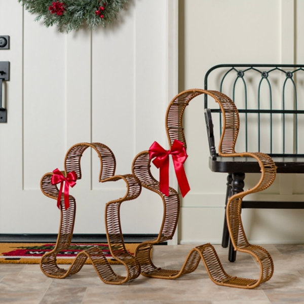 Rattan Gingerbread Men Outdoor Statues, Set of 2 | Kirklands Home