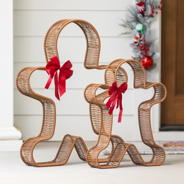 Rattan Gingerbread Men Outdoor Statues, Set of 2 | Kirklands Home