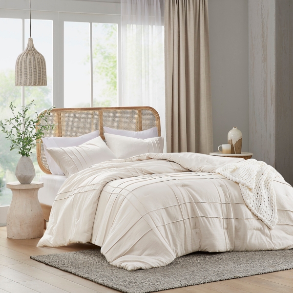 Neutral Pleated Grid Queen Comforter Set | Kirklands Home