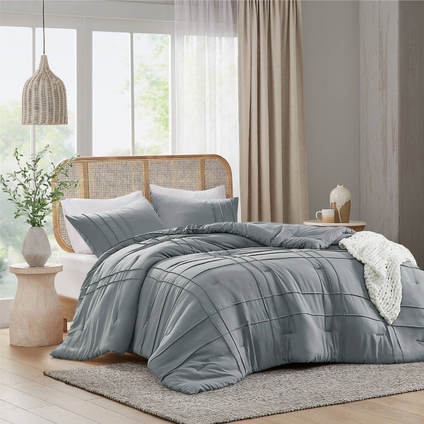 Blue Gray Pleated Grid 3 Pc King Comforter Set Kirklands Home