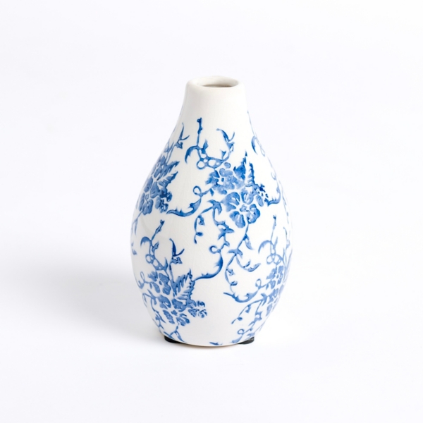 Blue and White Floral Ceramic Bud Vase, 5 in. | Kirklands Home