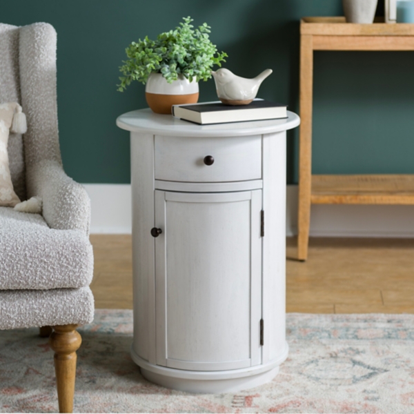 Avery Ivory Wood Round Charging End Table | Kirklands Home