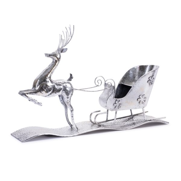 Hammered Metal Reindeer with Sleigh Decoration | Kirklands Home