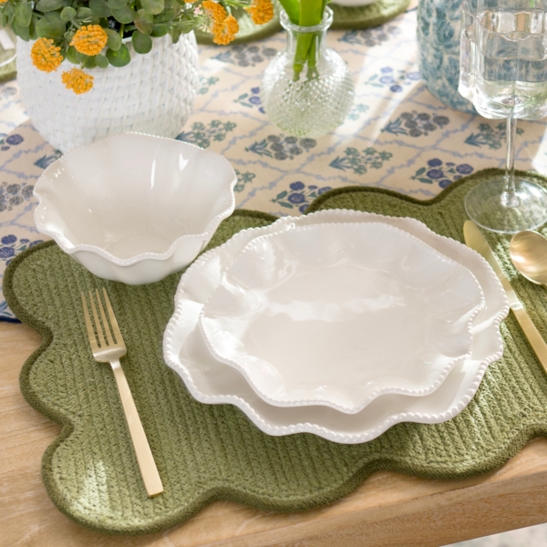 White Beaded Wavy 12-pc. Dinnerware Set | Kirklands Home