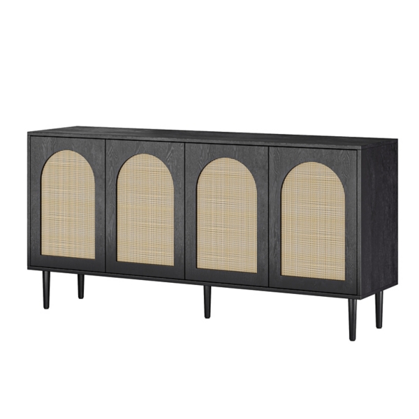 Black and Natural Rattan 4-Door Sideboard | Kirklands Home