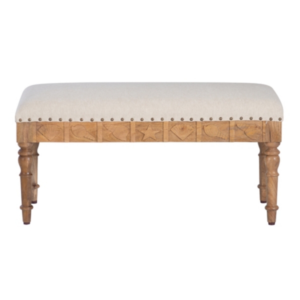 Ivory Upholstered Seashell Wood Bench | Kirklands Home