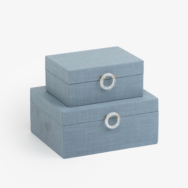 Blue Linen Claire Wooden Boxes, Set of 2 | Kirklands Home