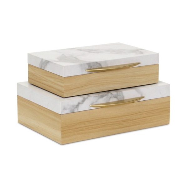 Wood and Faux Marble Rectangular Boxes, Set of 2 | Kirklands Home