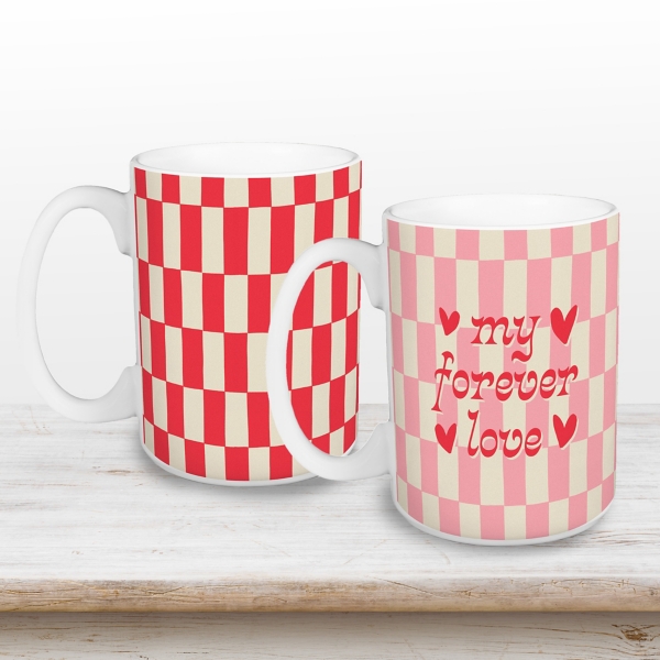 My Forever Love Checkered Mugs, Set of 2 | Kirklands Home