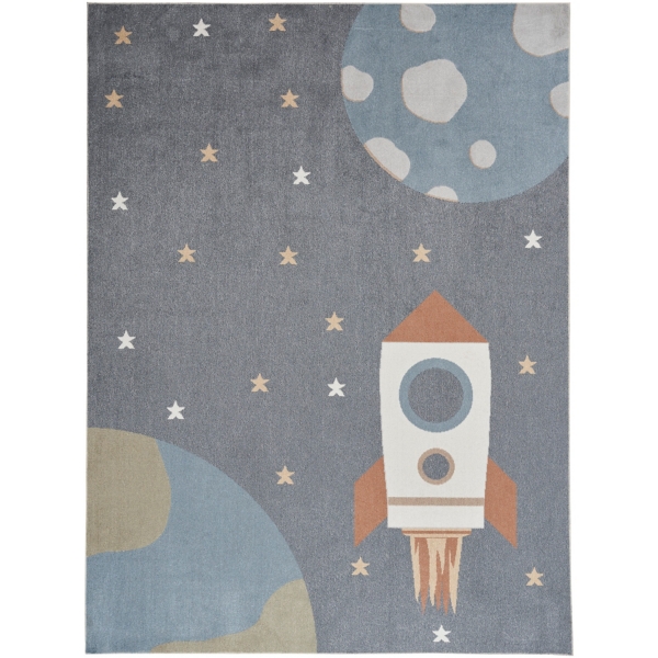 Gray Rocketship Space Kids Washable Area Rug, 7x10 | Kirklands Home